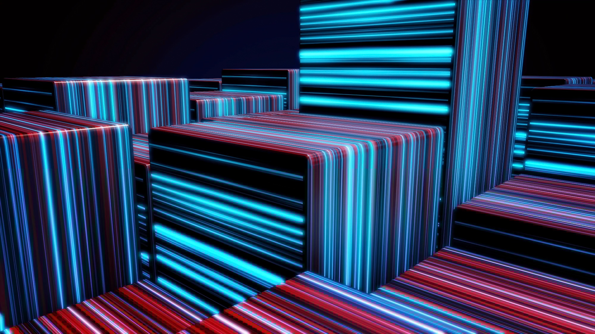 Cubes in neon lines. Abstract bright neon cubes. Abstract animation ...